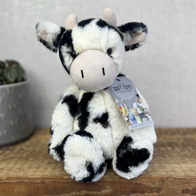 JELLYCAT MEDIUM BASHFUL Cow Calf - Beanie Cow Spotty Black White Farm ...