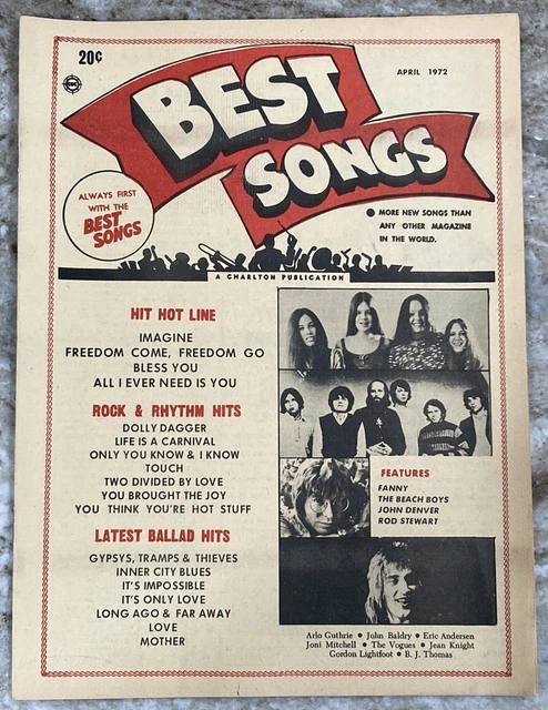 BEST SONGS CHARLTON Music Magazine April 1972 Vol 31 No 47 Beach Boys ...