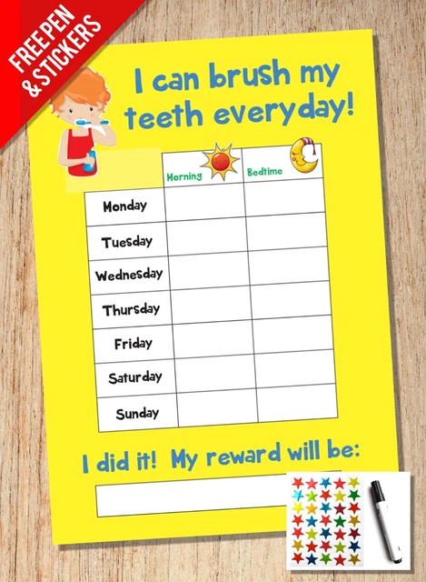 TOOTH TEETH BRUSHING Reward Chart - Kids Childrens Sticker Star - Girls ...