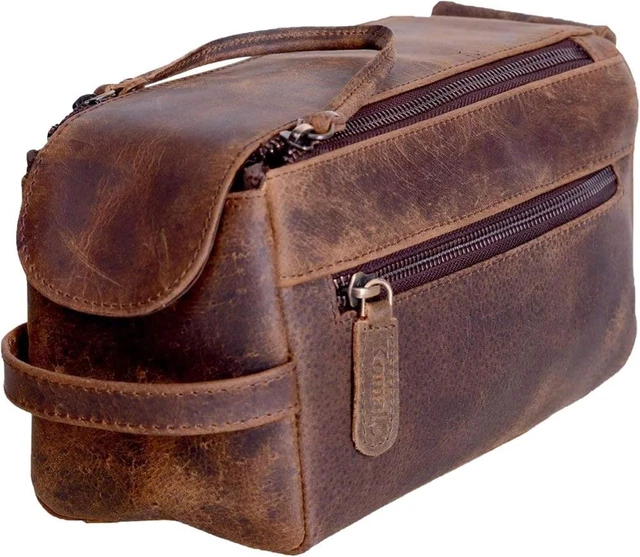 PREMIUM BUFFALO UNISEX Toiletry Bag Travel Dopp Kit Distressed Tan $129 ...