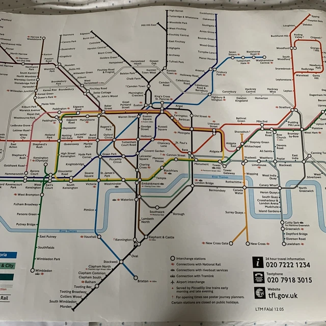 TRANSPORT FOR LONDON Underground Tube Map Poster -Early Map See Photos ...