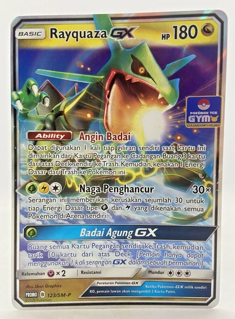 LIMITED POKÉMON TCG Indonesia Rayquaza GX Gym Promo 123/SM-P Near Mint EUR 32,90 - PicClick IT