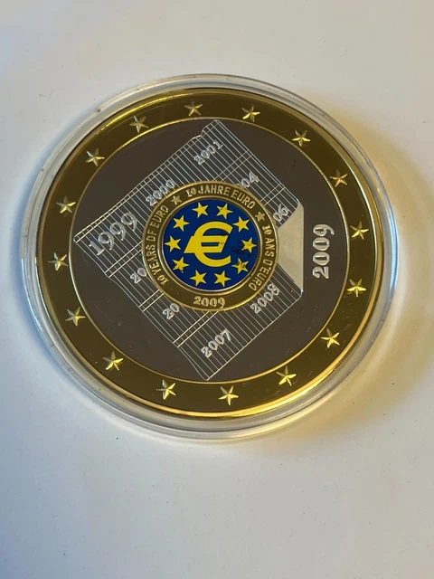 GIGANT-MEDAILLE 70 MM 10 Jahre Euro / Euro Giganten vergoldet PP EUR 19 ...