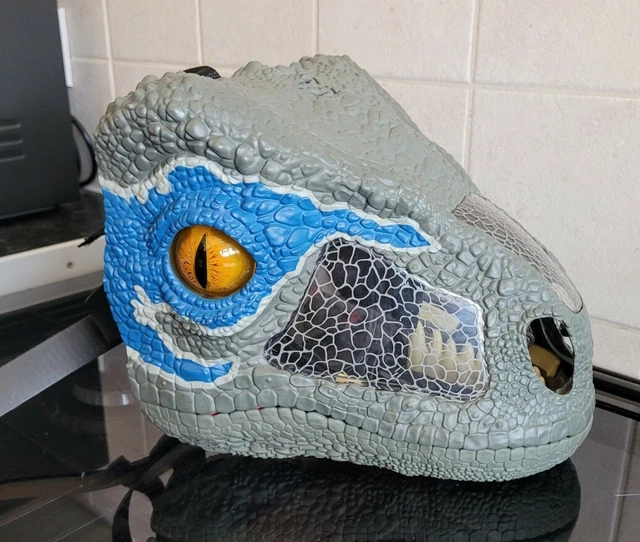 MATTEL JURASSIC PARK Chomp N Raw Velociraptor Raptor Blue Dinosaur Mask ...
