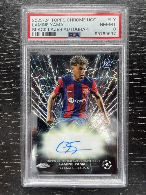 LAMINE YAMAL - Rookie Black Lazer Auto - TOPPS UCC Chrome 2023/24 PSA 8 ...
