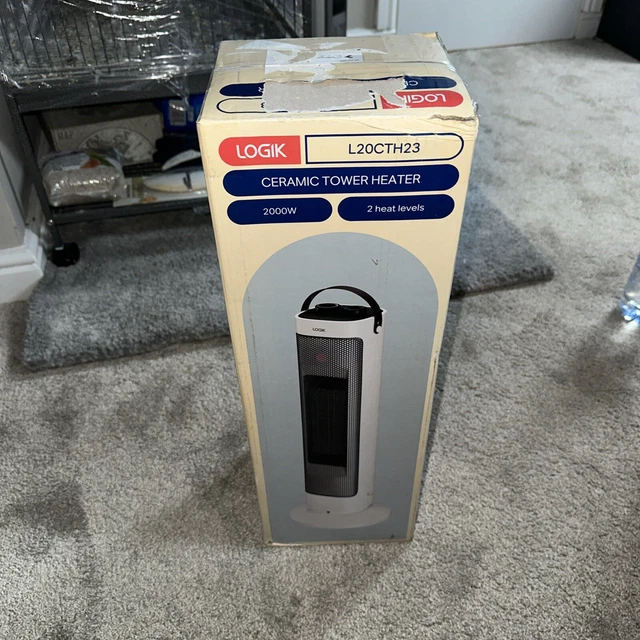 LOGIK CERAMIC TOWER Heater 2000w L20CTH23 Hot & Cool Fan White 53cm £14 ...