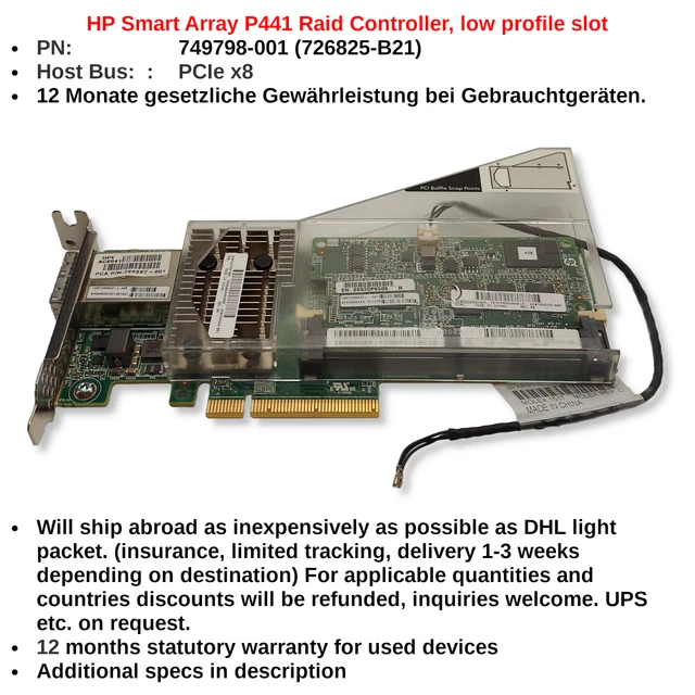 HP SMART ARRAY P441 Raid Controller 749798-001 (726825-B21) low profile EUR 61,00 - PicClick DE