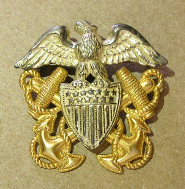 WWII US NAVY Officer Hat Visor Insignia Badge Pin 1/20 10K Gold Filled ...