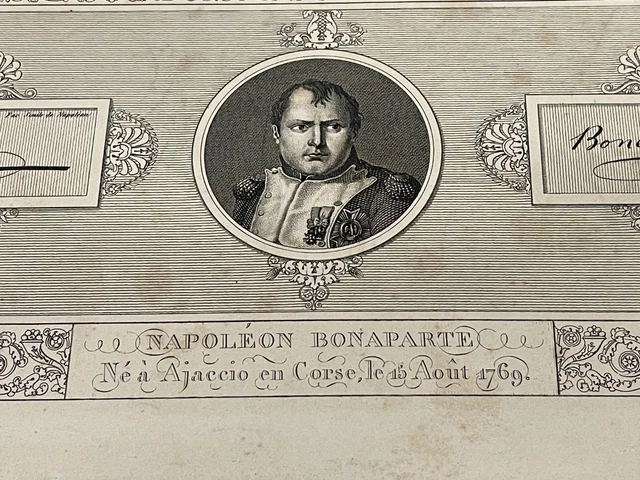 GRANDE GRAVURE XIXÈME portrait signatures Napoléon Bonaparte empereur ...