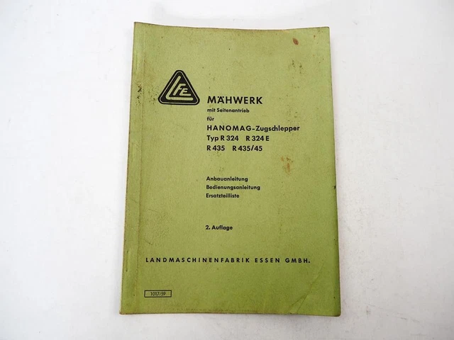 LFE MÄHWERK FÜR Hanomag R324 R435 Schlepper Bedienungsanleitung ...