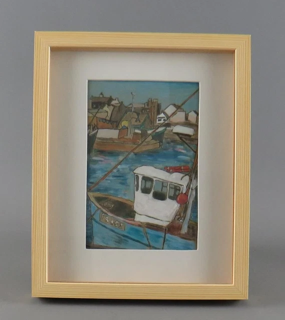 SMALL ORIGINAL PAINTING Boats in a Harbour Fraserburgh Scotland ...