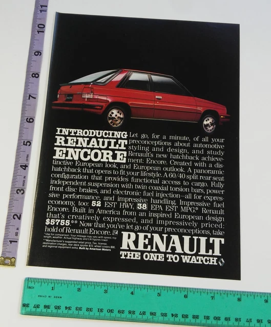 VINTAGE MAGAZINE CLIPPING - red car photo Renault Encore Print Ad 80's ...