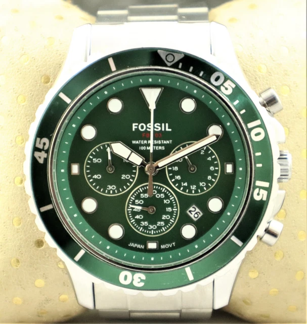 FOSSIL MEN CHRONOGRAPH Green Dial with Date Rotating Bezel Quartz ...
