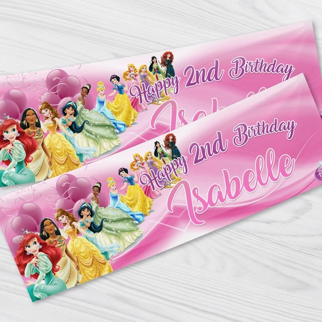 PERSONALISED DISNEY PRINCESS Banner Party Happy Birthday Banner £4.99 ...