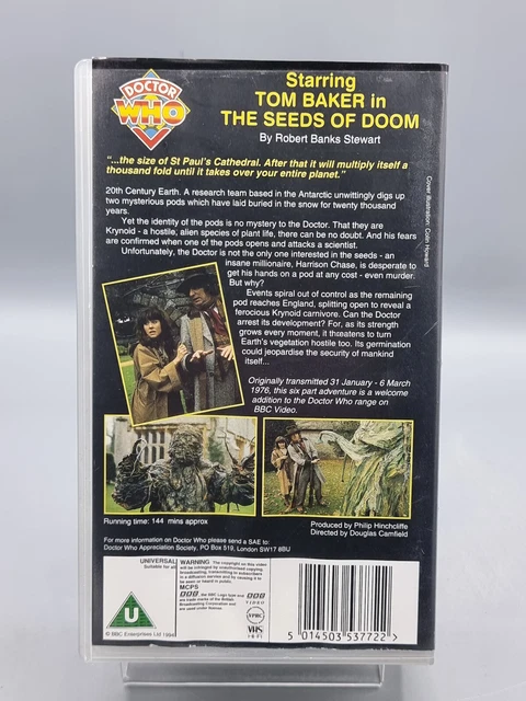 DOCTOR WHO: THE Seeds of Doom - Tom Baker VHS Video Tape Double Tape ...