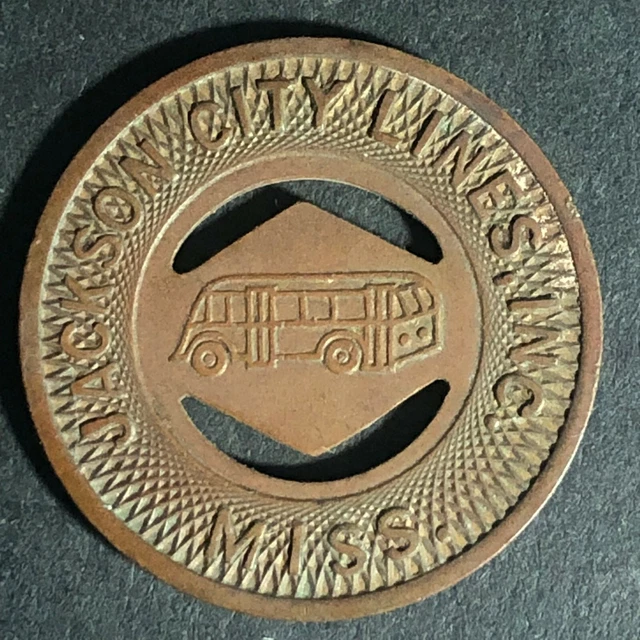 SCARCE JACKSON CITY Lines MS G/F One School Fare Bus Transit Brass ...