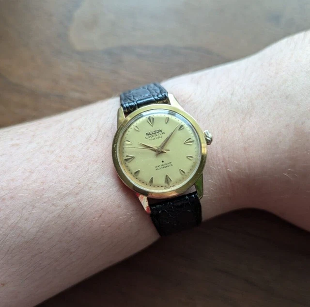 GOLD PLATED NELSON Super De Luxe 17 Jewel Vintage Dress Watch (Manual ...