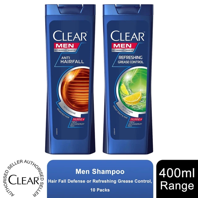 CLEAR MEN SHAMPOO Hair Fall Defense or Refreshing Grease Control 10 Pk ...