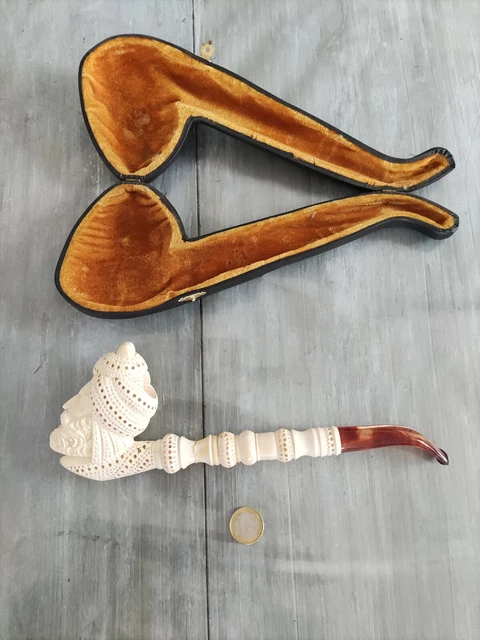 GRANDE PIPE ANCIENNE Sultan en écume de mer 27cm + étui d'origine EUR ...