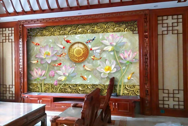 3D LOTUS GOLDFISH KEP5257 Wallpaper Mural Self-adhesive Removable ...