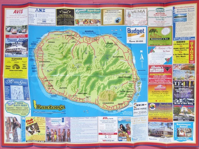 MAP-RAROTONGA,COOK ISLANDS (REVERSE - bus timetable/Avarua St. map ...