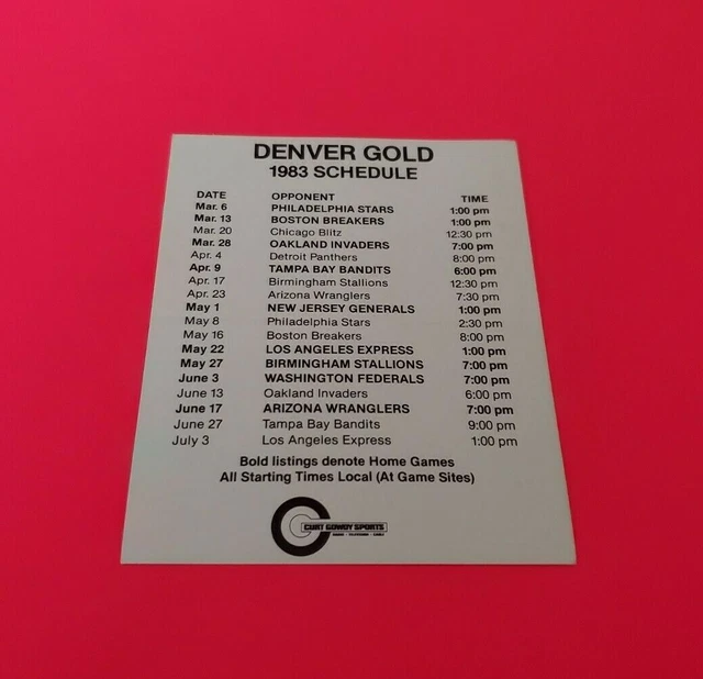 POCKET SCHEDULE USFL Sked 1983 Denver Gold Unfolded Schedule Coors ...