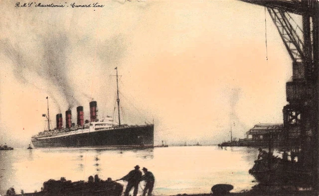 RMS MAURETANIA CUNARD White Star Line Harbor Ship Steamer Liner Vtg ...