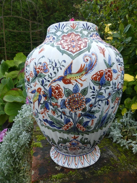 ANCIENNE FAÏENCE DE DESVRES vase décor JAPONISANT polychrome BON ETAT h ...