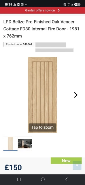 WICKES GENEVA OAK Cottage Internal Fire Door FD30 1981, 762mm x 44mm £ ...
