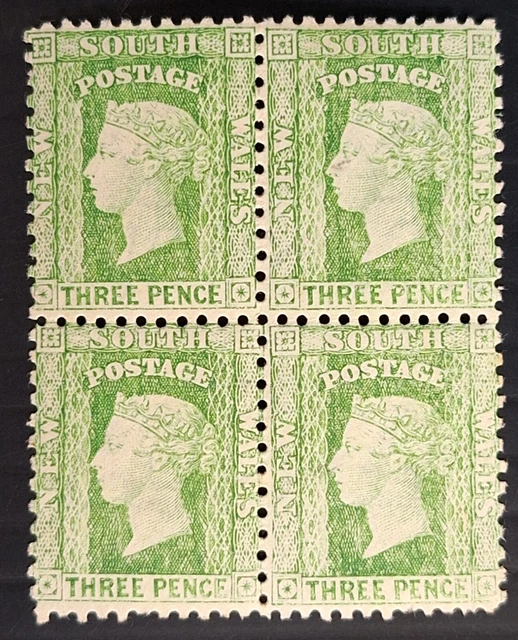 1882 NSW AUSTRALIA Bk 4X3d ylw Green Small Diadem stamps P12X11 WMK Crn ...