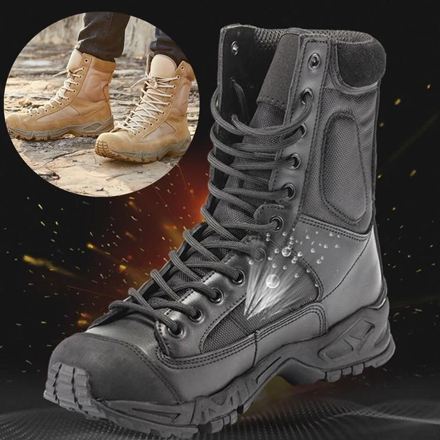 MEN'S OUTDOOR LEATHER Tactical Boots Military Combat Army SWAT Shoes ...