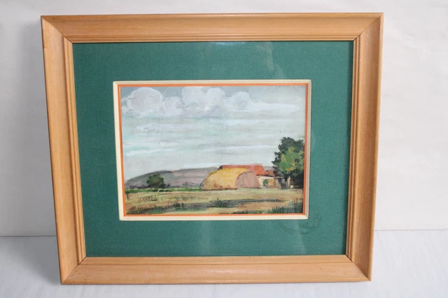 ANCIEN TABLEAU, DESSIN gouache signé Raymond VIANI, paysage meule de ...