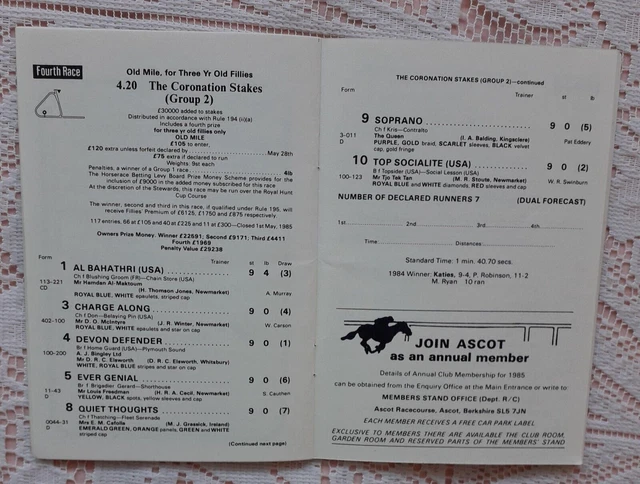 5 ROYAL ASCOT Race Cards From The 1980'S Horse Racing £16.00 - PicClick UK