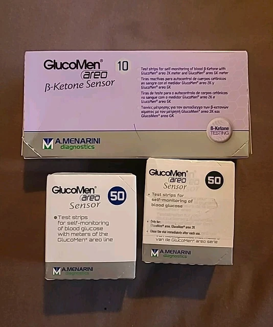 GLUCOMEN AREO GLUCOSE Sensor Test Strips x2 & Aero B Ketone Strips ...