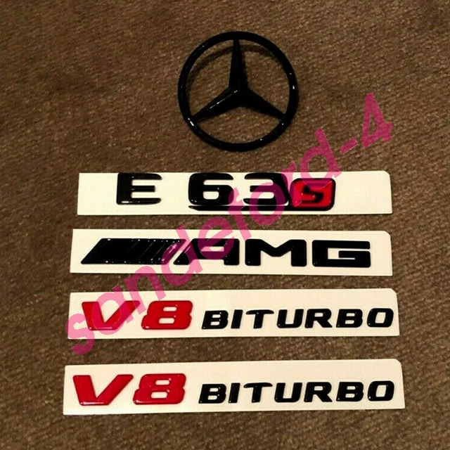 GLOSS BLACK/RED E63S AMG V8 BITURBO Sticker Emblem Badge Package For ...