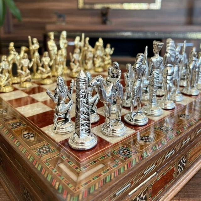 LUXURY CHESS SET XL Pharaoh Chess Pieces Solid Wooden Chess Board ...