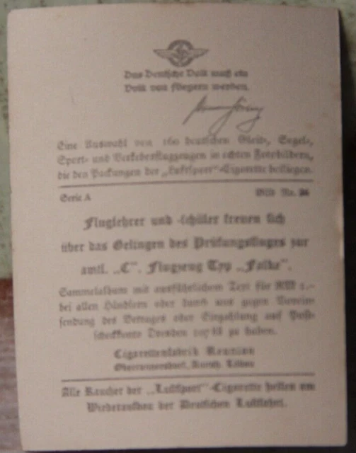 FOTO 1937 SAMMELBILD Segelflugzeug flugzeug Typ Falke HG Prüfungsflug ...