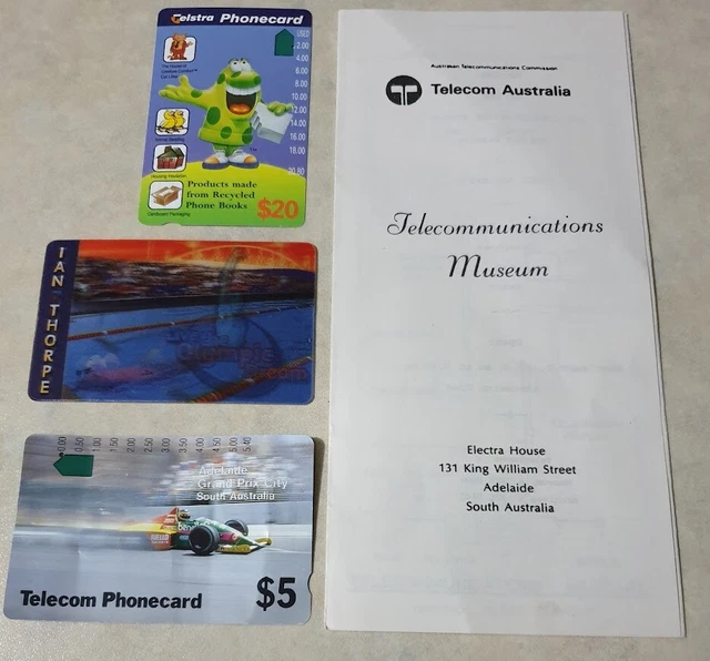 TELECOM AND TELSTRA Phone Cards Telecommunications Museum Flyer Info ...