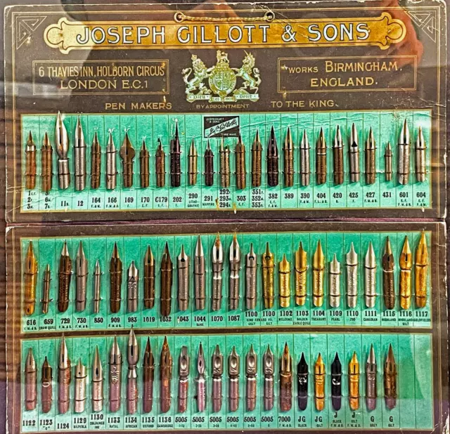 ANTIQUE JOSEPH GILLOTT & Sons Dip Pen Nib`s Exhibition Frame, England ...
