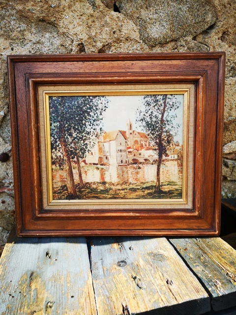 BELLE PEINTURE TABLEAU A L'huile Cadre Bois Vue De Moret Sur Loing 37,5 X 32,5 EUR 35,00 ...