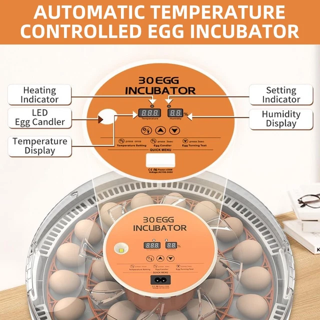 30 PC EGG Digital Egg Incubator LED Fully Automatic Turning Chicken ...