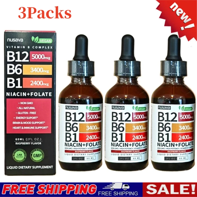 3X VITAMIN B12 and B6 Liquid Drops, B12 Sublingual B Complex - B12 ...