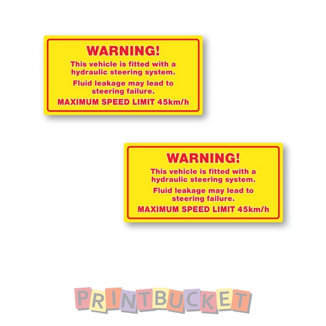 NSW HYDRAULIC STEERING Warning stickers 100mm twin pack water/fade ...