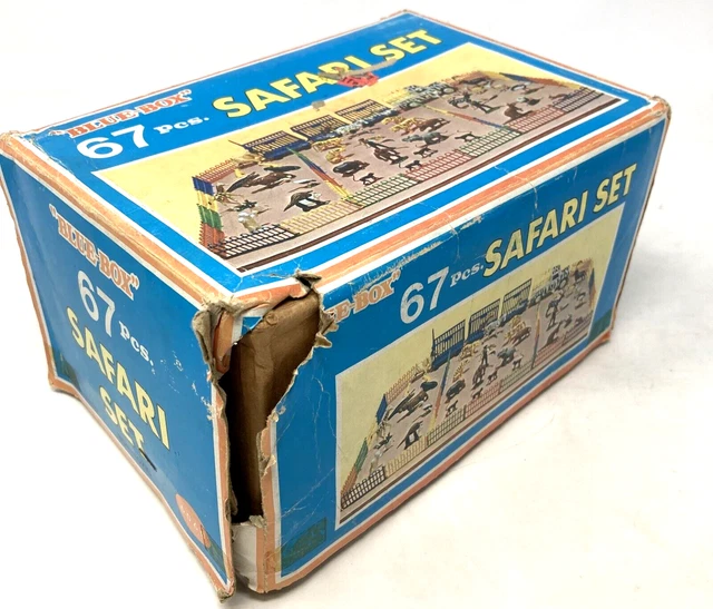 VINTAGE 1970S BLUE-BOX Safari Set 67pcs Small Plastic Animal Figures ...