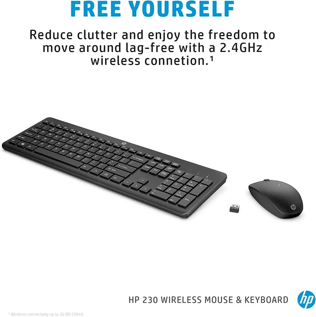 HP 230 WIRELESS Mouse and Keyboard Combo with Lag Free Wireless 2.4Ghz ...
