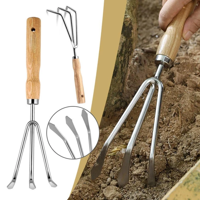 NEW STAINLESS STEEL Hand Rake Scarifying Tool Weeding Sickle Shovel ...