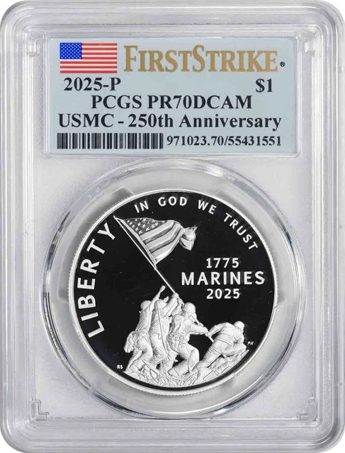 2025-P U.S. MARINE Corps USMC 250th Anniversary Silver Dollar PR70DCAM ...