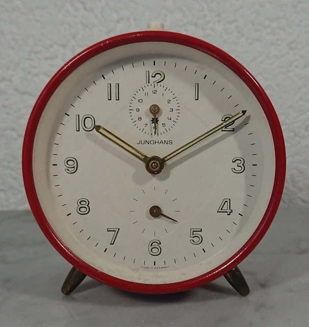 AGE JUNGHANS MADE IN Germany Alarm Travel Alarm Hand Wound White Red ...