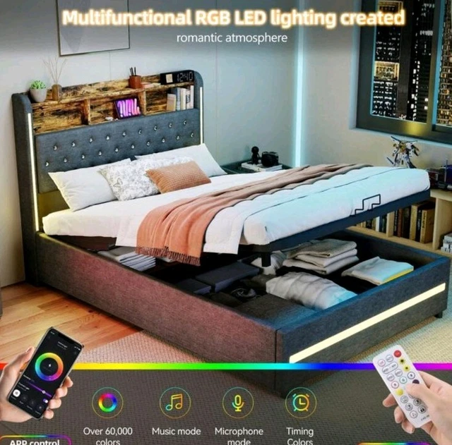 DOUBLE BED 4FT6 Ottoman Lift Up Storage Bed Frame with Storage ...