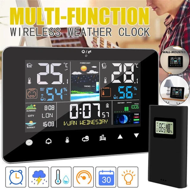 LCD WETTERSTATION MIT Außensenor Wecker Funkuhr Kalender Vorhersage EUR ...